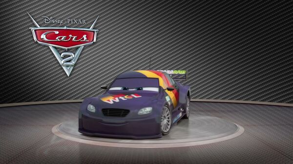 Purple and sporting a big tail, Max Schnell turns around in Cars 2 ...